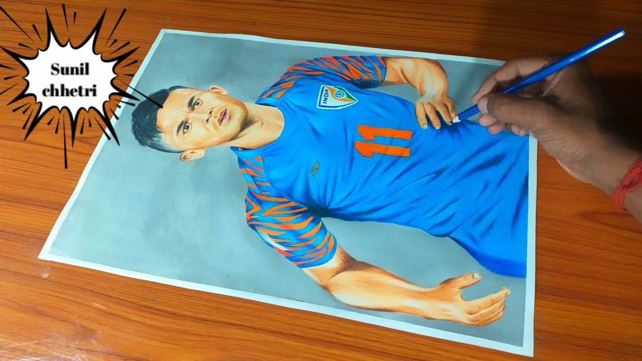 Sunil chhetri (Indian footballer) colour pencil drawing /used doms ...