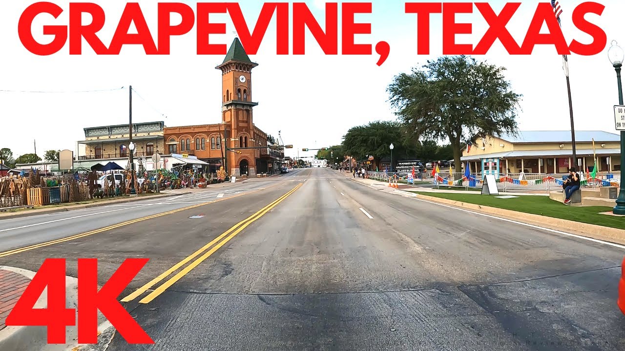 [4K] Grapevine, Texas - Historic District / Downtown, Grapevine lake ...