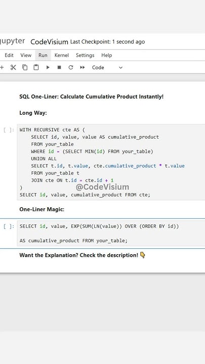 ⚡ SQL One-Liner: Calculate Cumulative Product Instantly! #SQL #DataScience #SQLShorts - YouTube