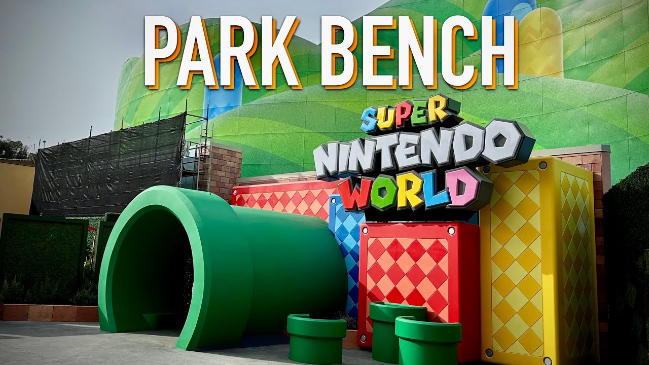 Super Nintendo World Entrance: Park Bench at Universal Studios ...