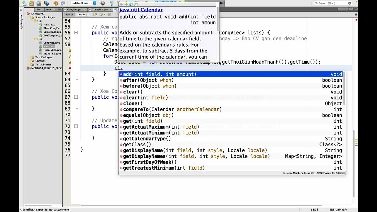 [JAVA] Java 1- P14- Xem công việc gần đến deadline - YouTube