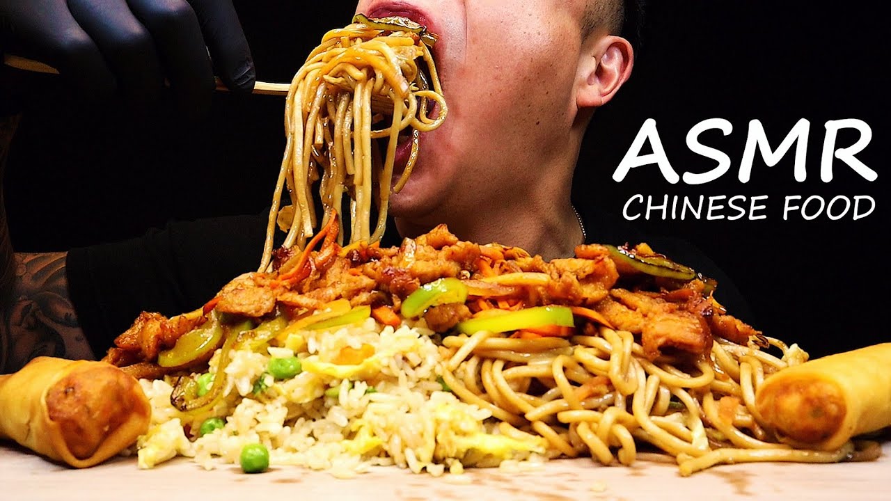 ASMR CHINESE FOOD SZECHUAN CHICKEN OVER CHICKEN CHOW MEIN & FRIED RICE ...