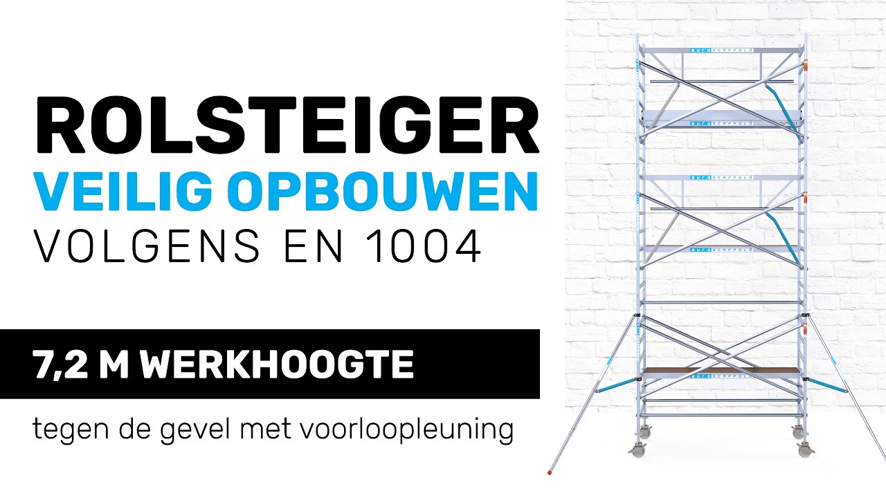 Rolsteiger opbouwen tegen de gevel met voorloopleuningen volgens EN1004 ...