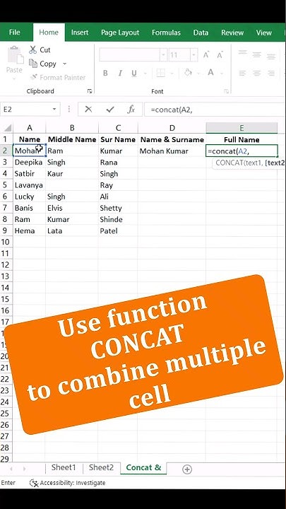 How To Combine Data Using & and CONCAT function | Concat Function in Excel | Hello Excel # ...
