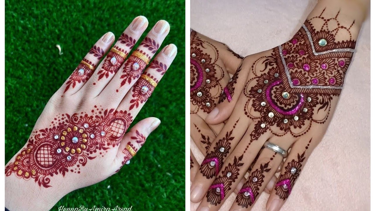 Fancy Glitter mehndi designs for festive season 2022 || Partywear stone ...