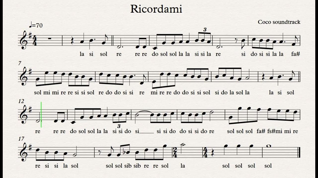 COCO - Ricordami - FREE PDF - Remember me - soundtrack - Spartito facile - Flauto - Play along ...