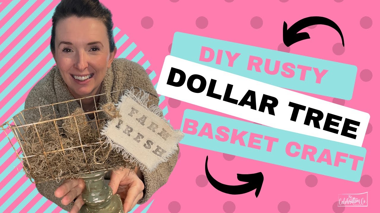 DIY Rusty Dollar Tree Basket with Stand Decor / How to Create an Aged Rusty Finish - YouTube