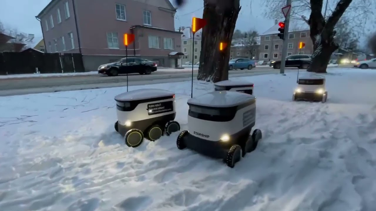 Yandex Delivery Robots on Moscow Snowy Roads are Stuck - YouTube