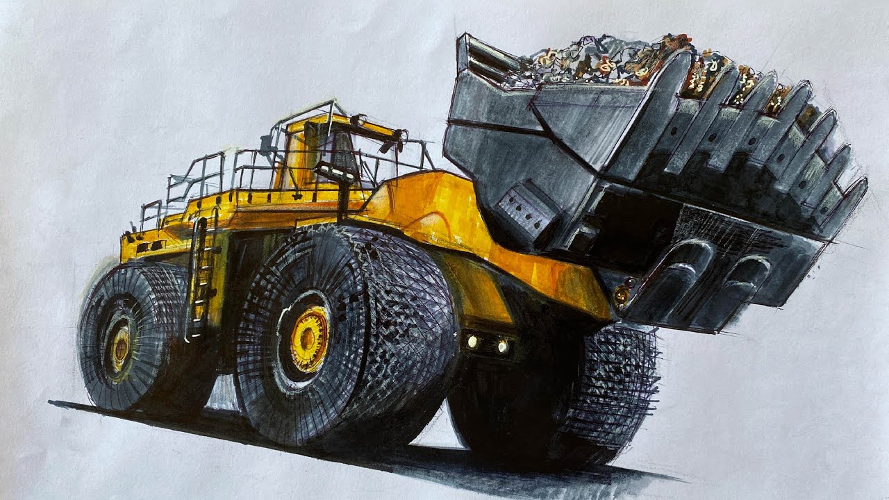Drawing Komatsu WA600 Wheel Loader - YouTube