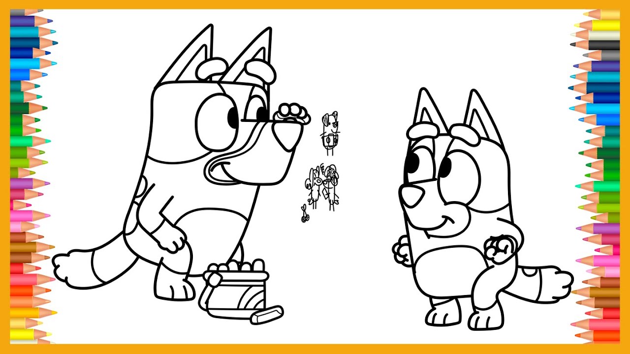🎨Coloring Bluey & Bingo Scribble | Art For Kids, Easy Coloring, Drawing ...