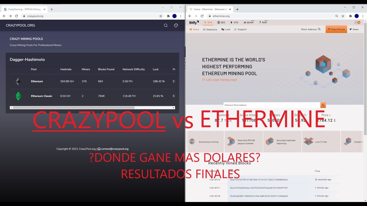 Crazypool vs Ethermine En que pool minar para ganar mas dolares ...