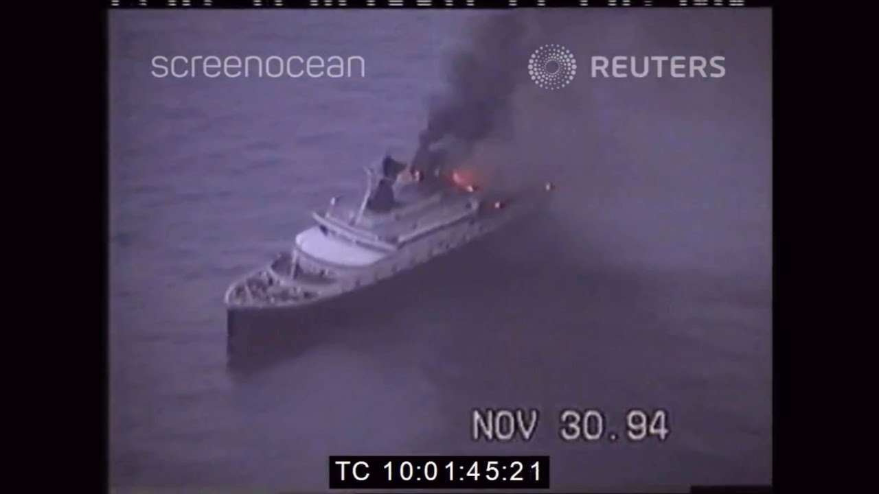 ACHILLE LAURO FIRE, Raw Film footage of the Inferno from Helicopter ...