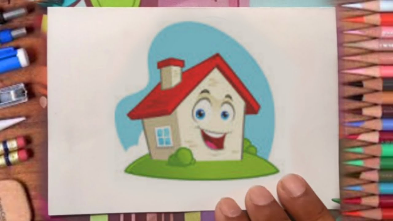 easy cartoon home drawing step by step - YouTube