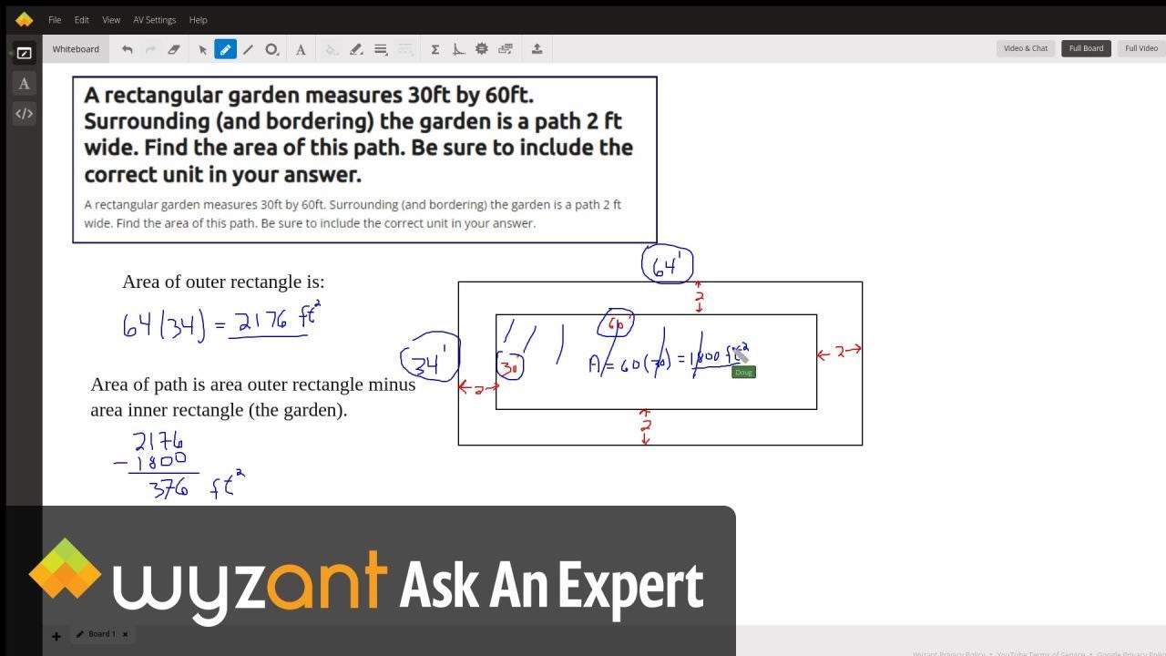 A 2 feet wide walk surrounds a rectangular garden with given dimensions ...