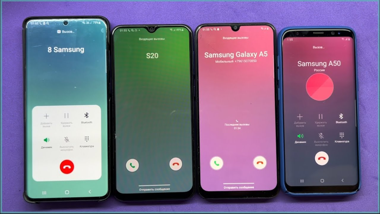 Four Phones Incoming Call S20+ A50 A31 S8 Case Book Outgoing Calls Hold ...