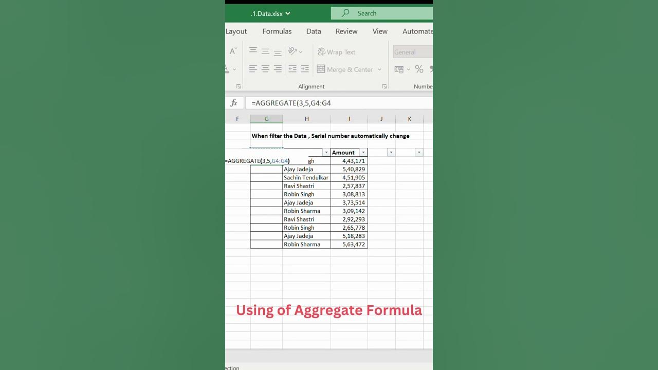 Using Of Aggregate Formula For Serial Number Exceltricks Excel Excel365 Exceltips