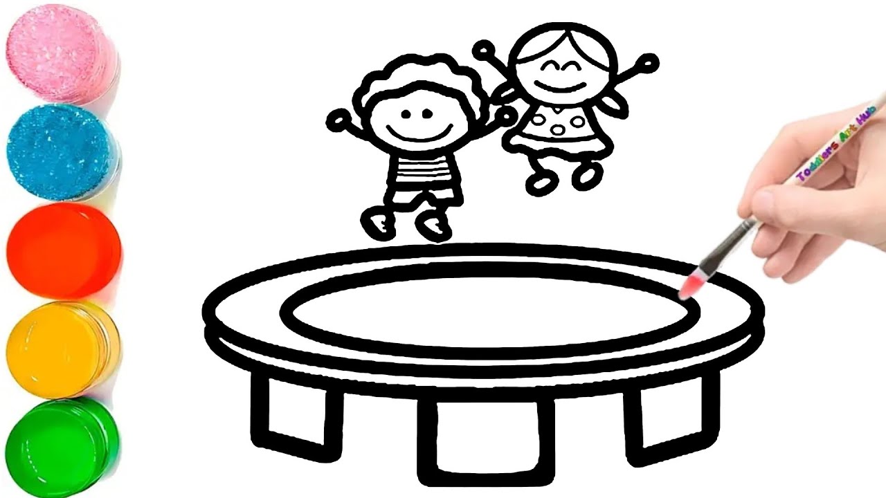 How To Draw a cute Trampoline Drawing, Painting & Coloring For Kids and ...