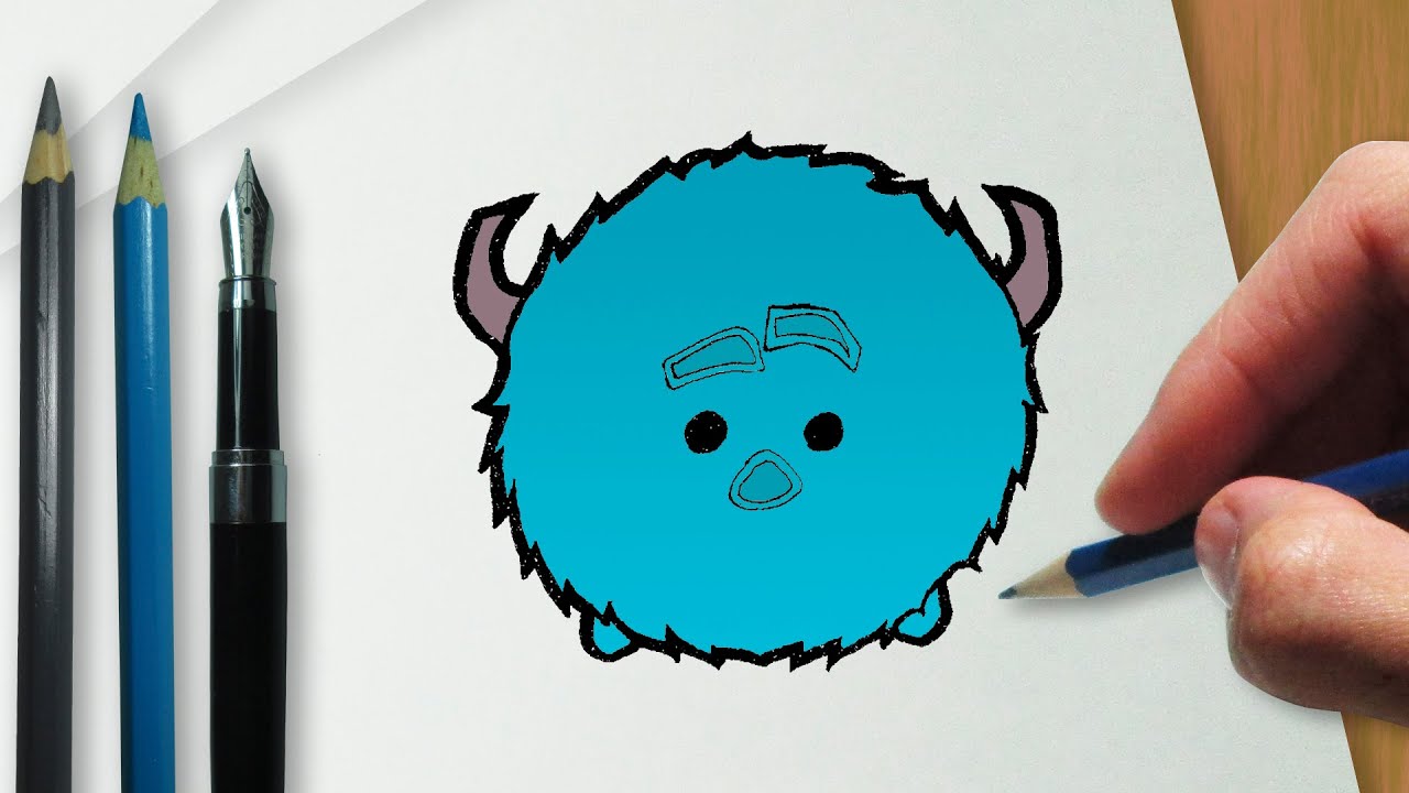 How to draw Sulley Disney Tsum Tsum version - YouTube
