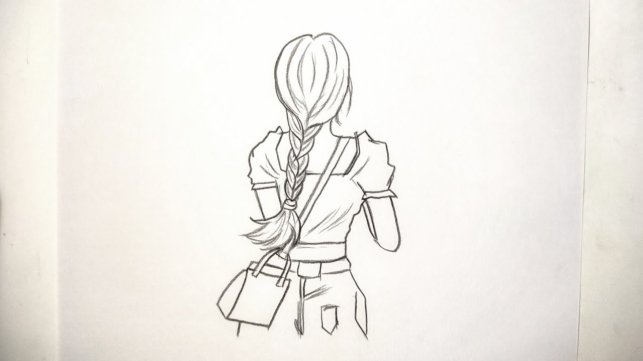 Back sight pencil sketch drawing of a girl || Free hand easy back sight ...