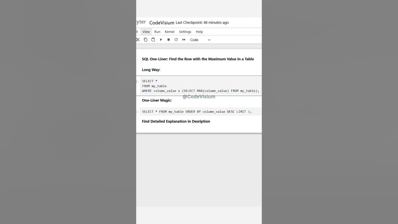 🚀 Find the Row with the Maximum Value in One Line! #SQL #DataAnalytics ...