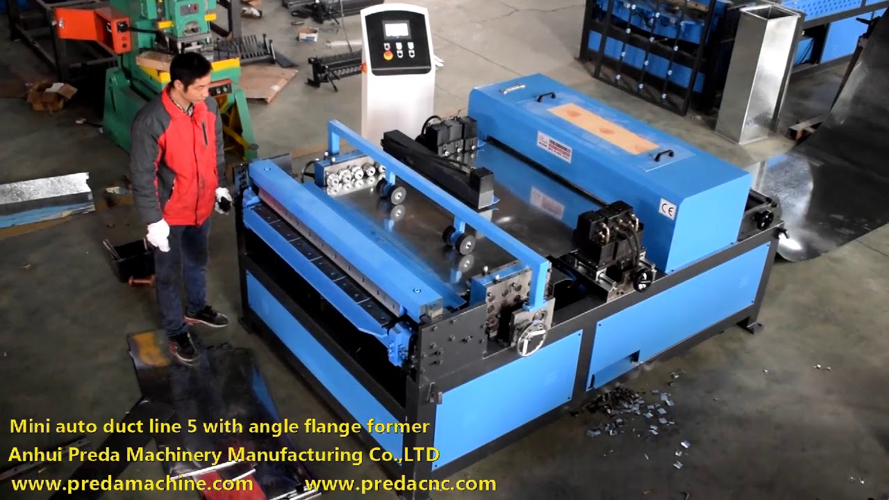 mini auto duct line 5 with double angle steel flange forming - YouTube