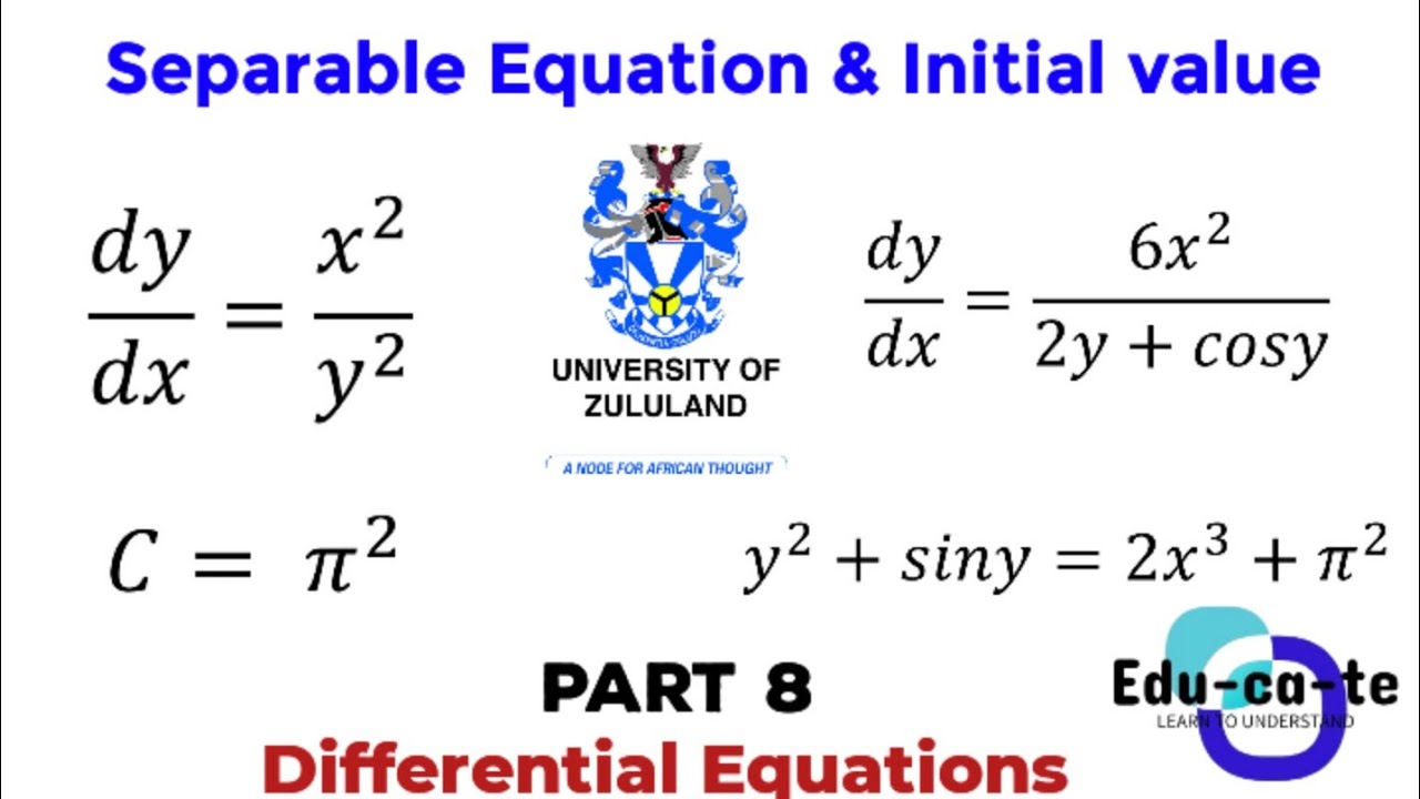 Separable equations and initial value conditions (Part 8) - Differential Equations - YouTube