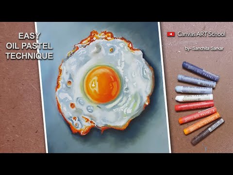 Realistic Fried Egg drawing tutorial / Easy oil pastel drawing for beginners / Canvas Art