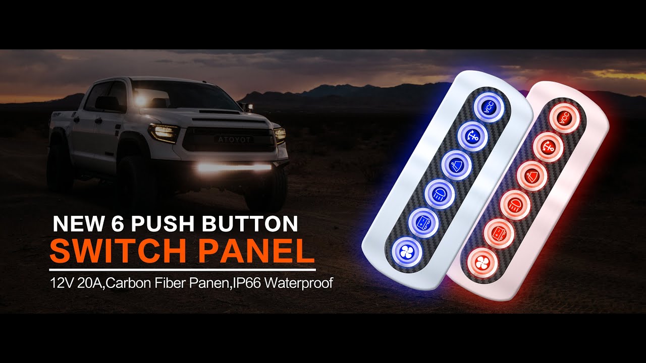 12V 20A 6 Gang Push Button Switch Panel IP66 Waterproof Carbon Fiber ...