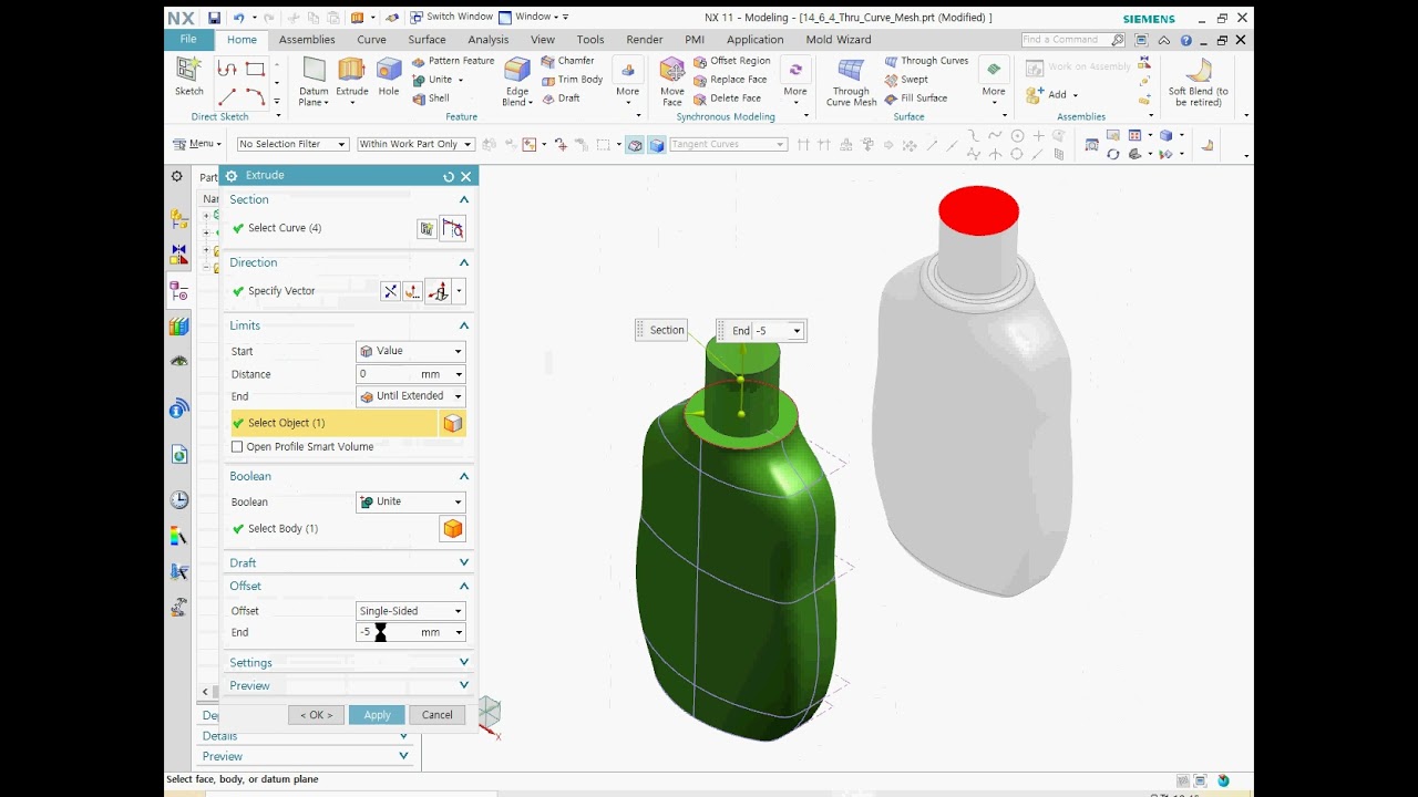 UG NX11 Through Curve Mesh 2 - YouTube