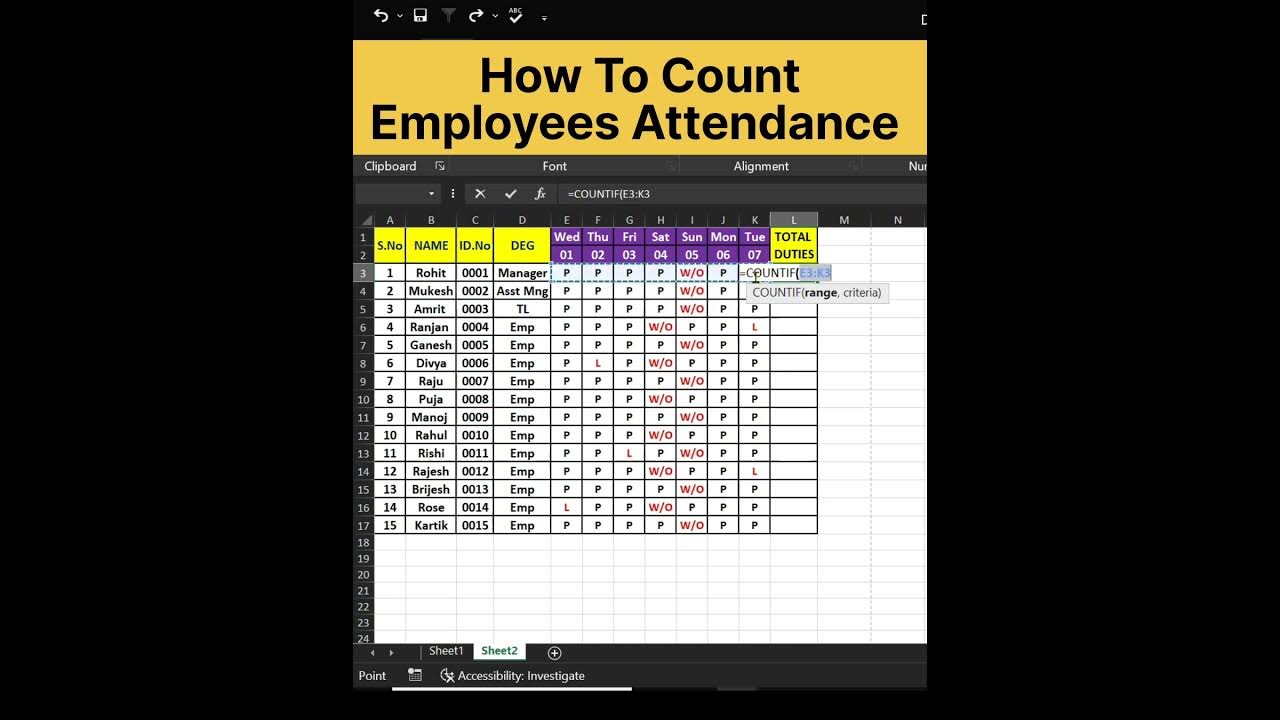 How to Count Employees Attendance #exceltricks #shorts - YouTube