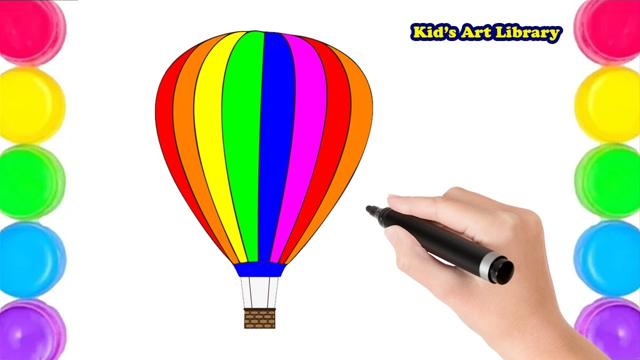 how to draw hot air balloon and coloring | draw air ballon, air ballon ...