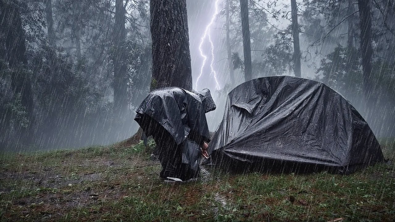 BAD WEATHER ⛈️CAMPING IN HEAVY RAIN WITH THUNDERSTORM-RELAXING CAMPING ...