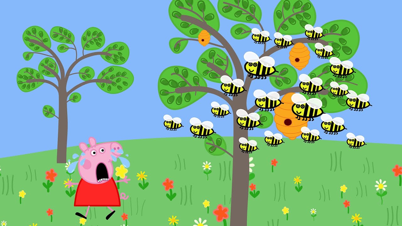 PEPPA PIG RUNS AWAY FROM LOTS OF BEES COLORING STOP MOTION 花香味很濃的小豬佩奇被一 ...