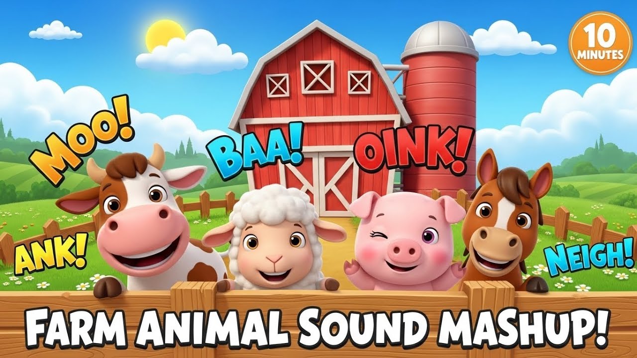 Farm Animal Sound Mashup (10 Minutes) | Kids Learning Animals | Buzzy ...