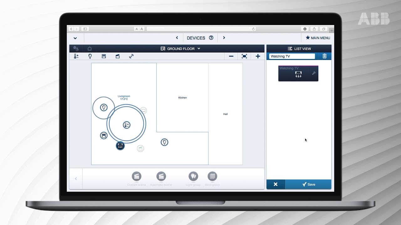 How do you enter settings for scenes within ABB free@home - YouTube