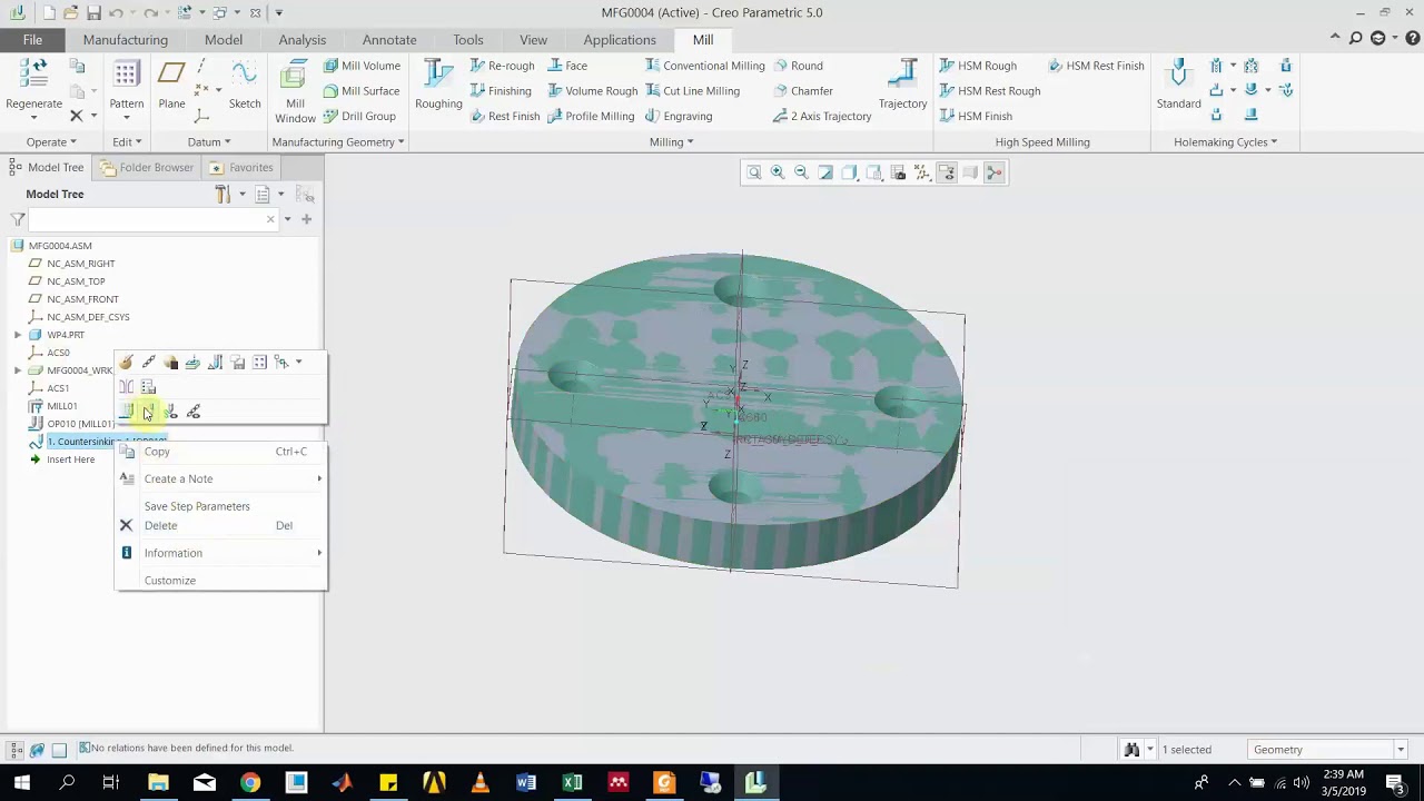 Drilling, Counter Sink & Tapping by using Creo Parametric 5.0 - YouTube