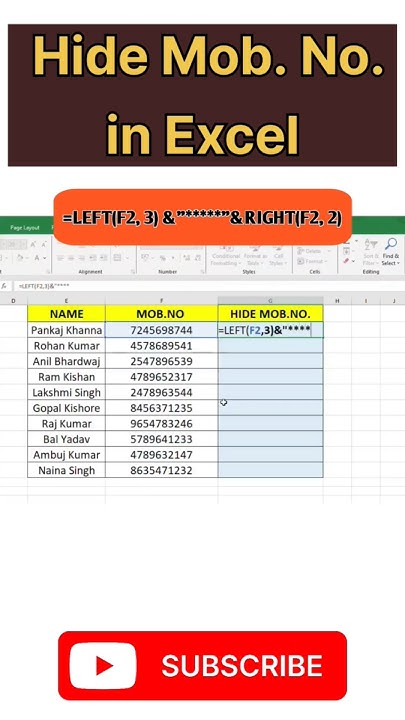ExcelTrick#Hide Mob. No. in Excel#Excel#exceltips#excelformula#exceltutorial#shorts#viral# ...