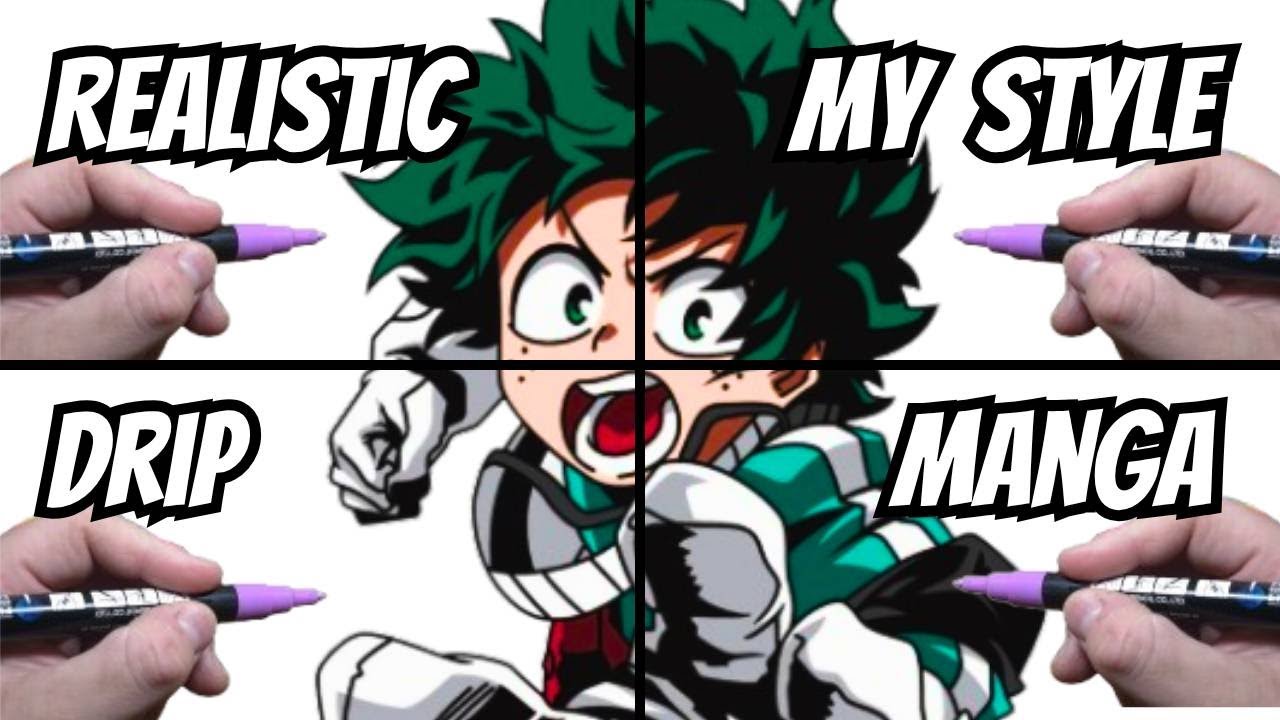Drawing Deku My Hero Academia in 4 Amazing Styles! - YouTube