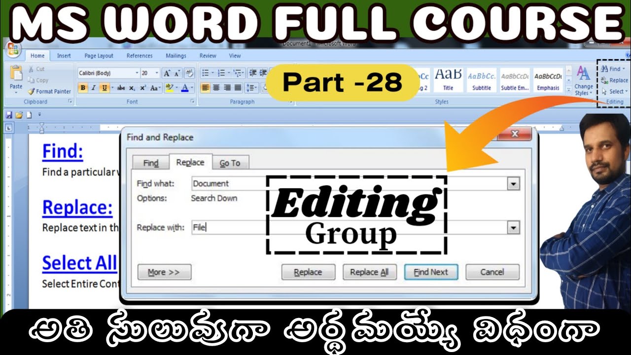 Find Replacego To Select All In Ms Word Editing Group In Ms Word Ms Word Tips And