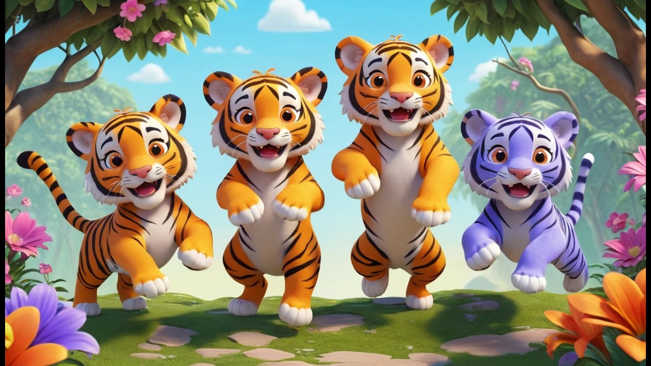 Five Little Tigers Leap Leap Leap | Wild Animal Action Song & Counting ...