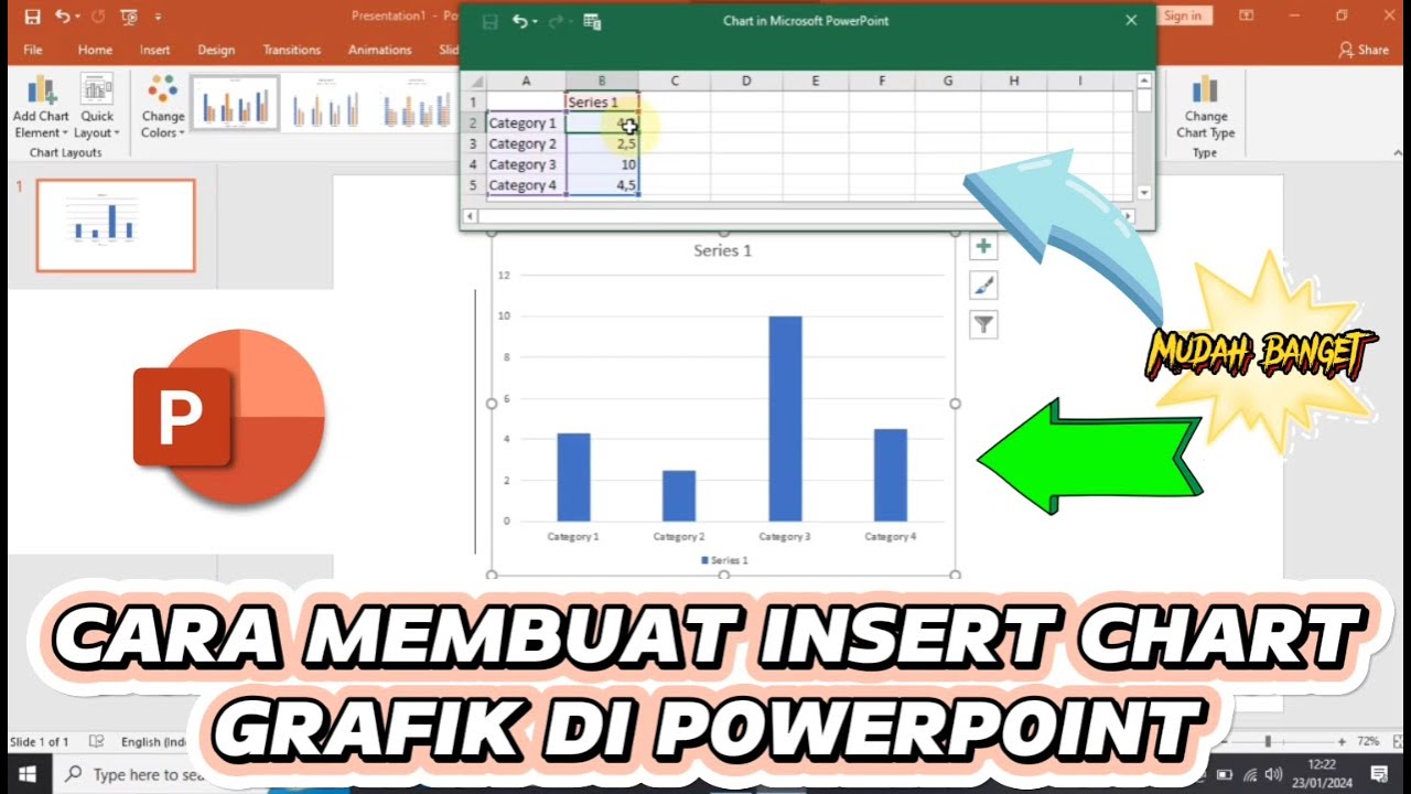 CARA MEMBUAT INSERT CHART GRAFIK DI POWER POINT - YouTube