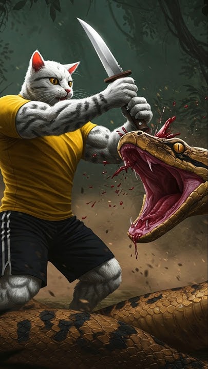 Brave Father Cat Saves Kitten from Snake Attack! #shorts #trending # ...