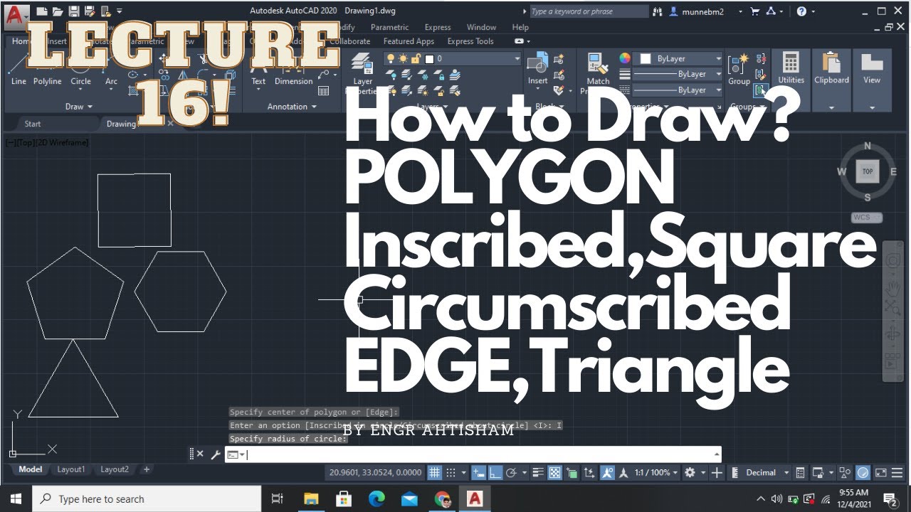 16 Polygon Command In AutoCAD|| AutoCAD Beginners Inscribed, Circumscribed, Edge, Triangle ...