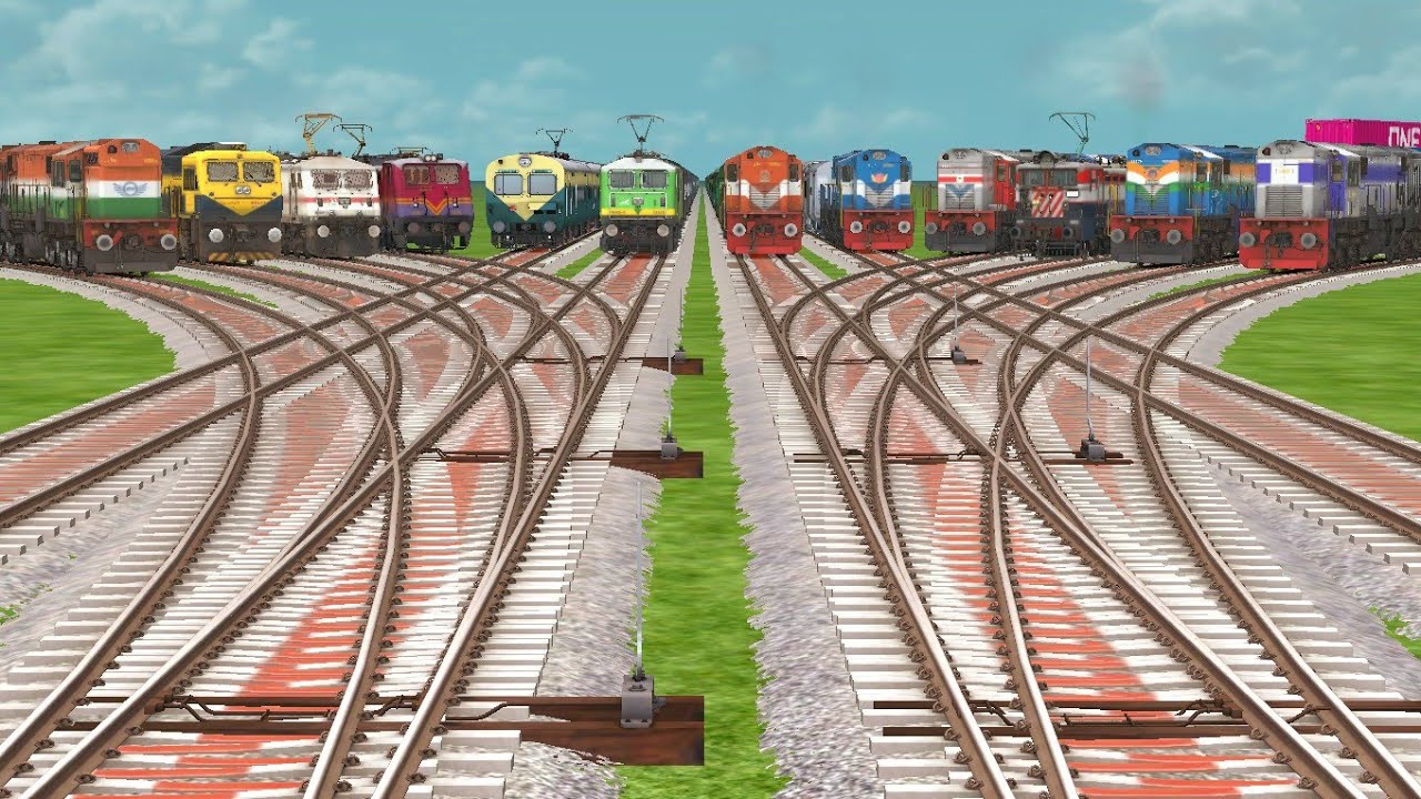 12 Trains Crossing On Simple Bumpy Branched Tracks | railroad crossings ...