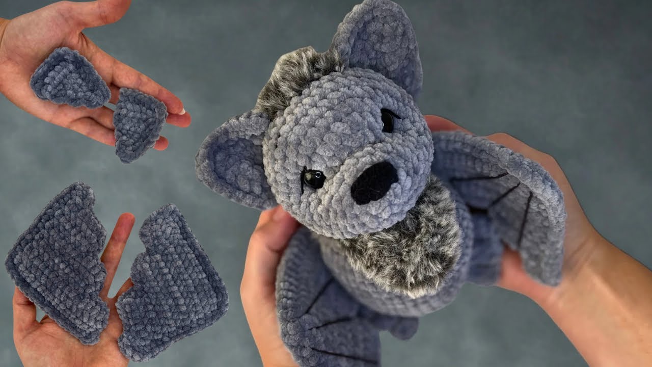 Crochet Plush Bat Tutorial - wings, ears, legs (Part 2) - YouTube