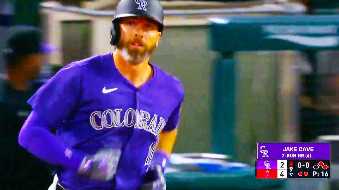 Jake Cave 412 ft. 2 Run Home Run to tie the game | Rockies vs Angels ...