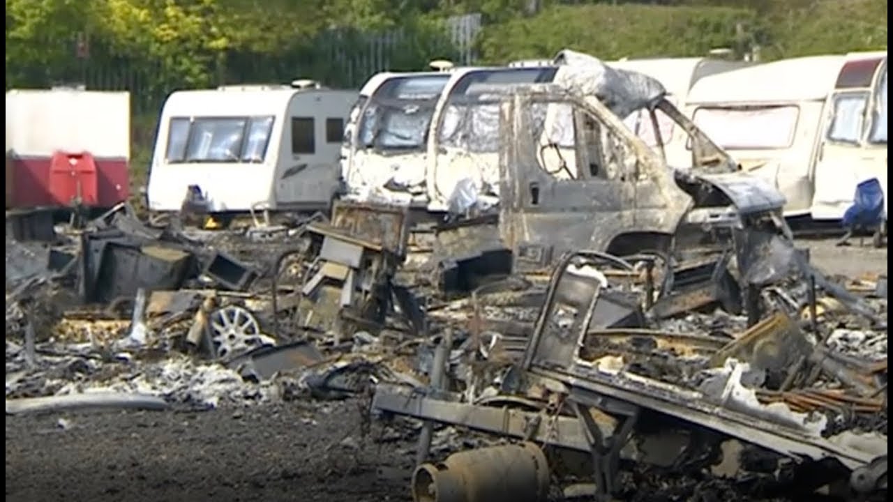 Footage shows devastation after Notts caravan park fire - YouTube