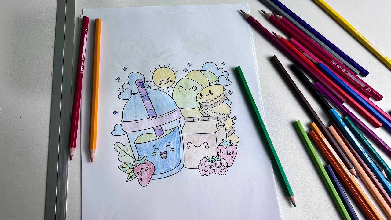 BELAJAR MEWARNAI ES BOBA DAN STRAWBERRY PAKAI PENSIL BERWARNA UNTUK ...