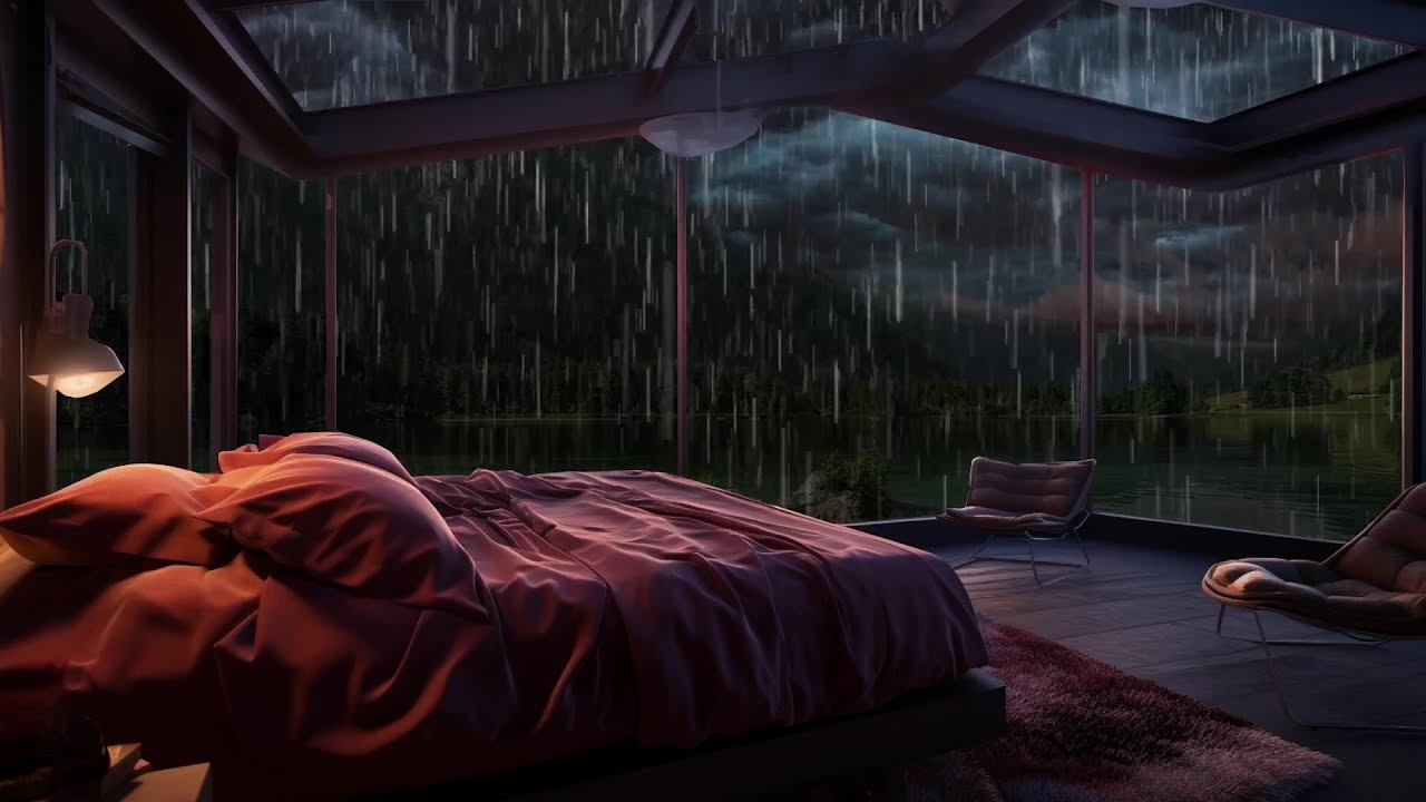 It's Raining Heavily and Windy Outside. Take a Rest by the Window with ...