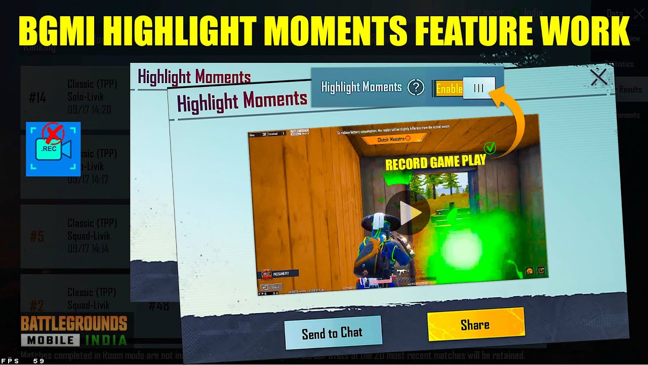 HOW TO USE BGMI HIGHLIGHT MOMENTS FEATURE | RECORD CLIP WITHOUT SCREEN ...
